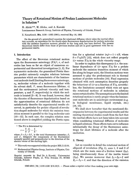 Pdf Theory Of Rotational Motion Of Prolate Luminescent Molecules In Solution