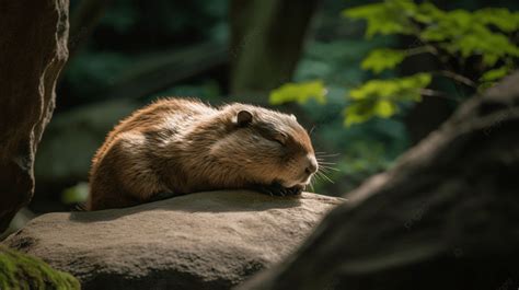 숲의 바위에 비버 바위 그늘에서 조용히 자고 있는 비버 고화질 사진 사진 설치류 배경 일러스트 및 사진 무료 다운로드 Pngtree