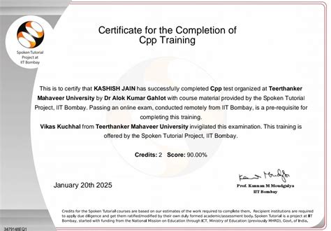 Cpp Certification Iitbombay Teerthankermahaveeruniversity Programming Kashish Jain