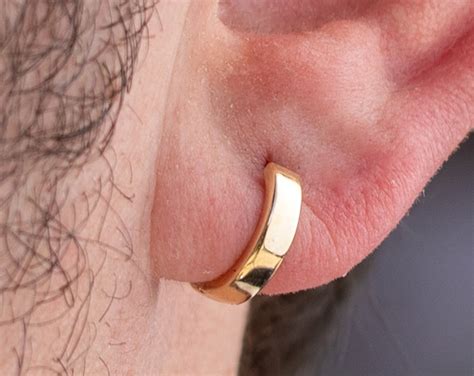14k Gold Tiny Huggie Earrings For Men Yellow Solid Gold Hoop Earrings Mans Everyday Earrings