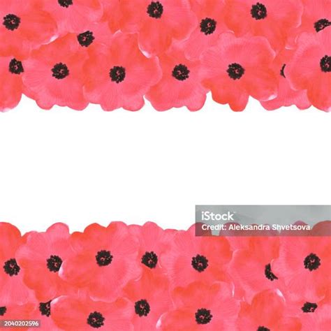 손으로 그린 수채화 빨간 양귀비 꽃 프레임 테두리가 흰색 배경에 고립되어 있습니다 앨범 엽서 및 기타 인쇄물에 사용할 수 있습니다 0명에 대한 스톡 벡터 아트 및 기타