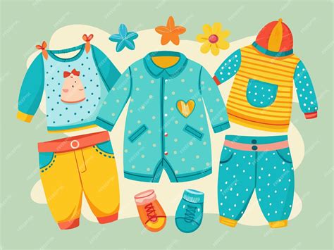 Conjunto De Ropa Para Bebés Dibujada A Mano Vector Premium