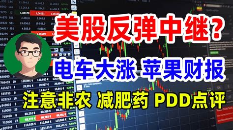 美股盘后分析 预期反弹中继 电车大涨 苹果财报 注意非农 减肥药 Pdd点评 个股分析 Aapl Tsla Nkla Uber Nvo Pdd