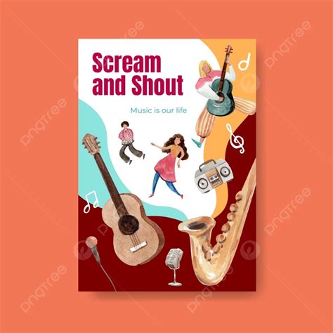 브로셔 및 마케팅 수채화 벡터 일러스트 레이 션에 대 한 음악 축제 개념 디자인 포스터 템플릿 템플릿 Psd 다운로드 디자인 자료 다운로드