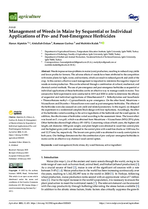 Pdf Management Of Weeds In Maize By Sequential Or Individual