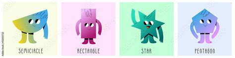 Geometric Facial Features With Facial Emotions Different Cartoon Basic
