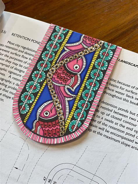 Hand Drawn Magnetic Madhubani Bookmark Book Lover Gift Indian Folk Art Fish Motif Etsy In