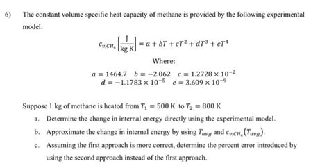 Solved The Constant Volume Specific Heat Capacity Of Methane