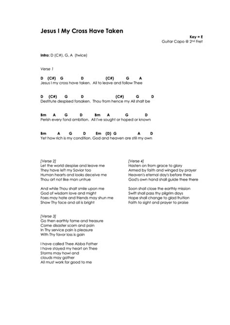 Jesus I My Cross Have Taken Chords Clover Printable Pdf Download