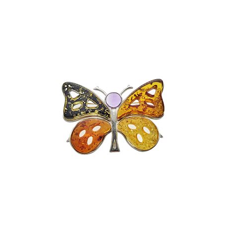 Butterfly Multi Color Amber Sterling Silver Pinbrooch Amberman