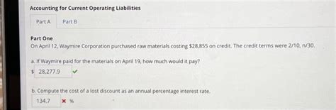Solved Accounting For Current Operating Liabilities Part B