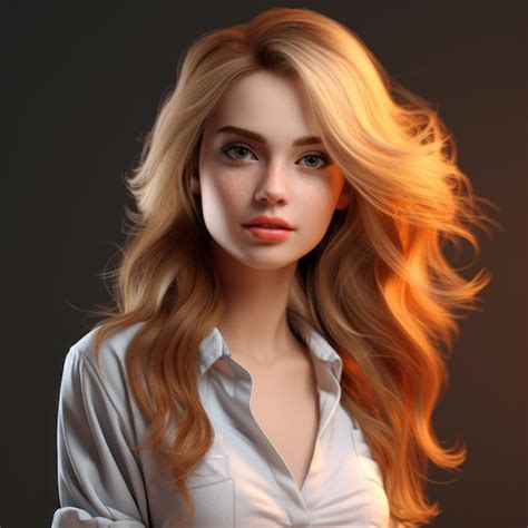Representación d de una hermosa mujer con cabello largo Foto Premium