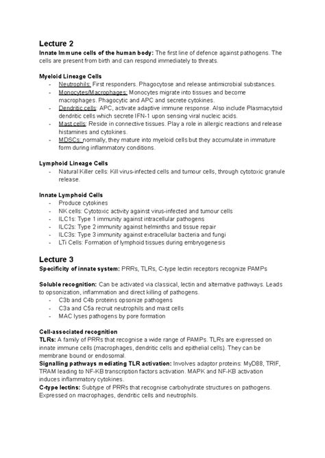 lecs 2 3 notes for lecture 2 3 lecture 2 innate immune cells of the