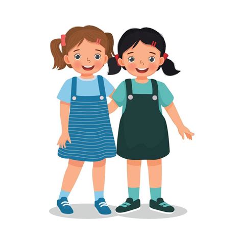 Dos Felices Lindas Niñas Mejores Amigas Abrazándose Unas A Otras 14445823 Vector En Vecteezy