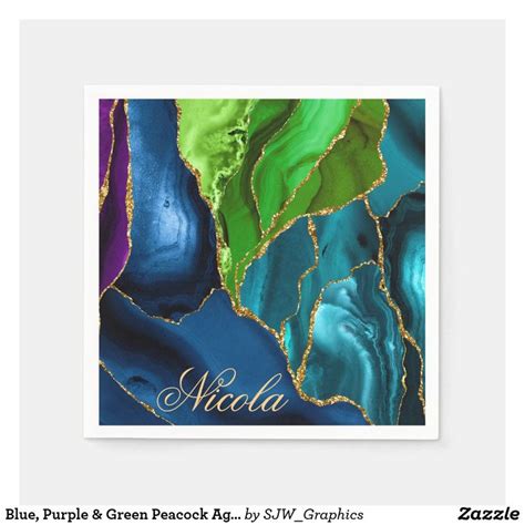Blue Purple And Green Peacock Agate Napkins