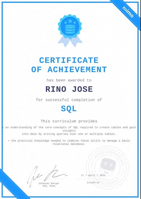 Rino Jose On Linkedin Sql Mimo Html Continuouslearning