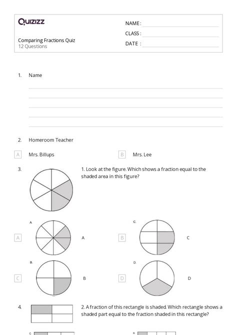50 Comparing Fractions Worksheets For Kindergarten On Quizizz Free
