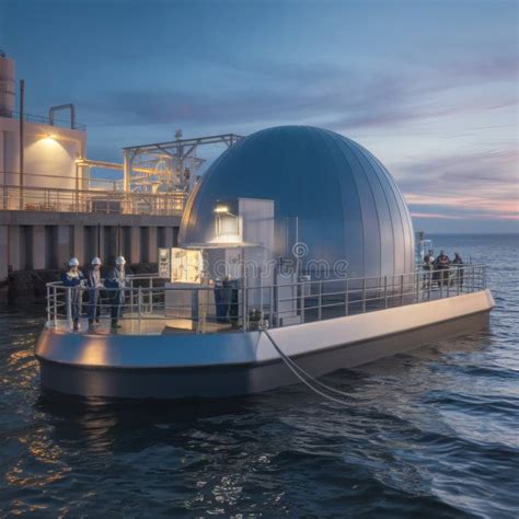 Floating Nuclear Small Modular Reactors A Sleek Smr Barge Moored Offshore Its Containment Dome