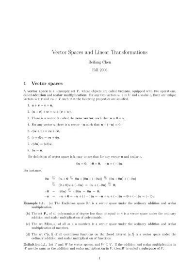 Vector Spaces And Linear Transformations