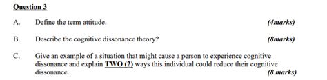 Solved Question 3 A Define The Term Attitude 4marks B Chegg