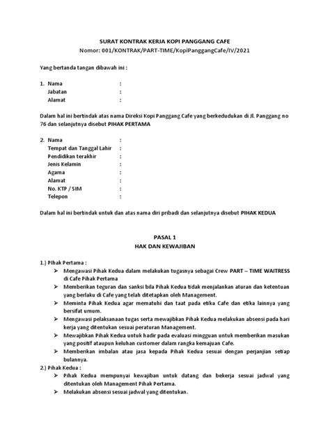 Surat Kontrak Kerja Part Time Waiters New Pdf