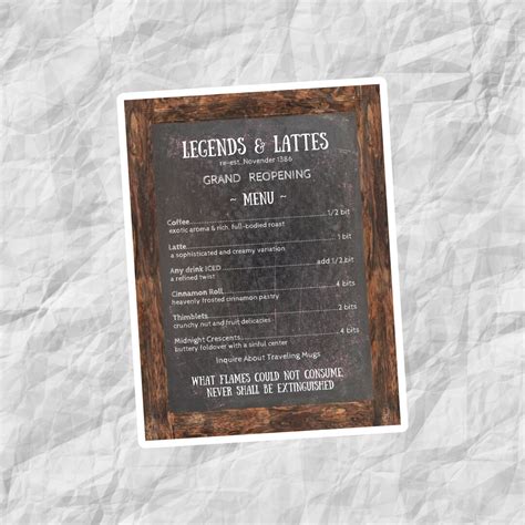 The Menu Sticker Legends And Lattes Bookish Ts And Decor Etsy