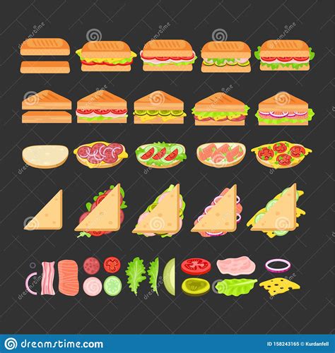Conjunto De SÃndwich Vectorial Con Diferentes Ingredientes Desayuno