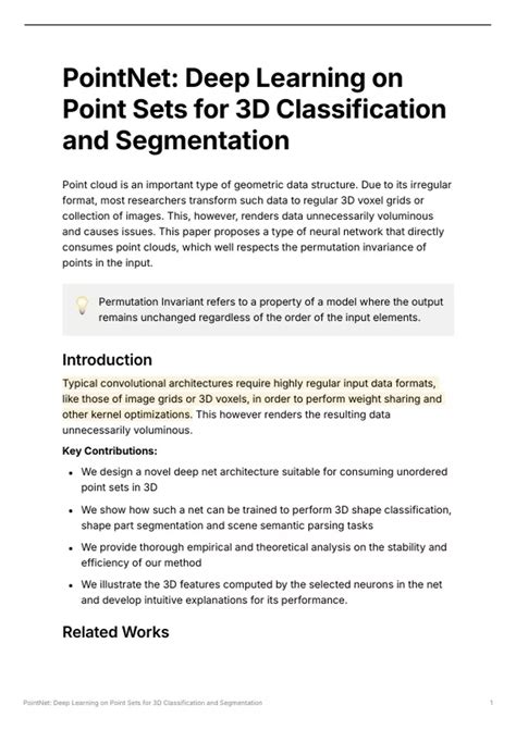 Summary Of Paper Pointnet Deep Learning On Point Sets For 3d Classification And Segmentation