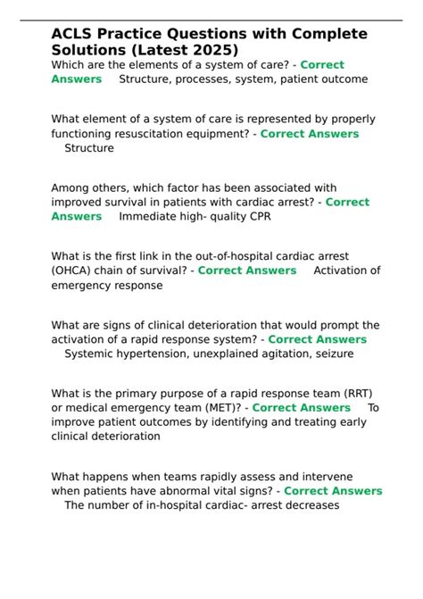 Acls Practice Questions With Complete Solutions Latest 2025 Heartcode Acls Online Class