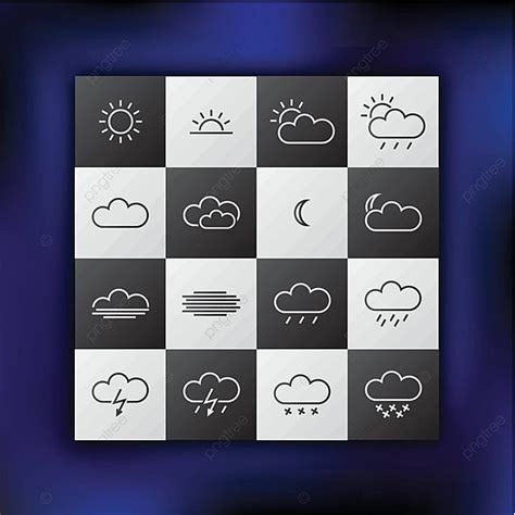 Black And White Squares Displaying Basic Weather Symbols Vector Set Clear Cloud Png And