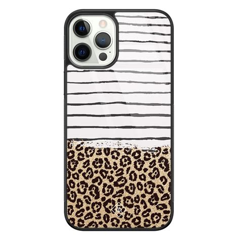 Hoesje IPhone 12 Pro Met Glazen Achterkant Leopard Lines Casimoda Nl