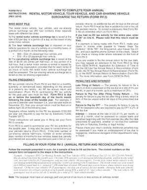 Fillable Online Form RV 3 Instructions Rev 2016 Rental Motor Vehicle