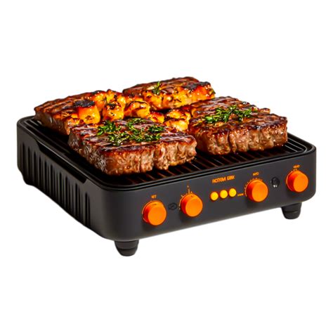 Stylish Electric Grill With Sizzling Steaks And Golden Vegetables