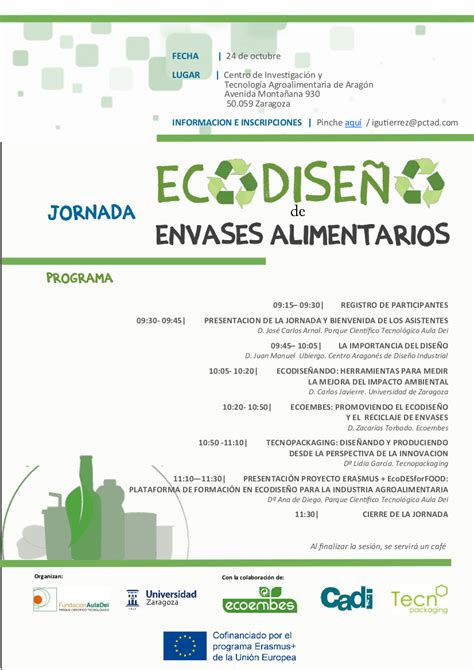 Cartel jornada Ecodiseño de envases alimentarios Vivero de empresas