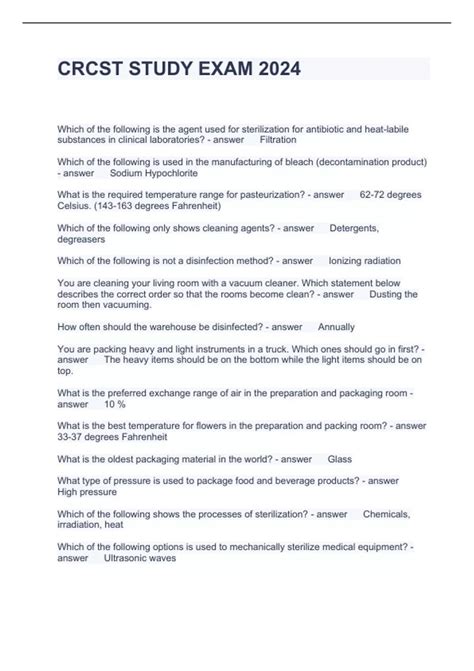 CRCST STUDY EXAM 2024 QUESTIONS WITH CORRECT ANSWERS CRCST Stuvia US