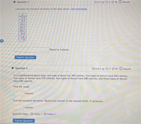 Solved Calculate The Standard Deviation Of The Data Shown Chegg