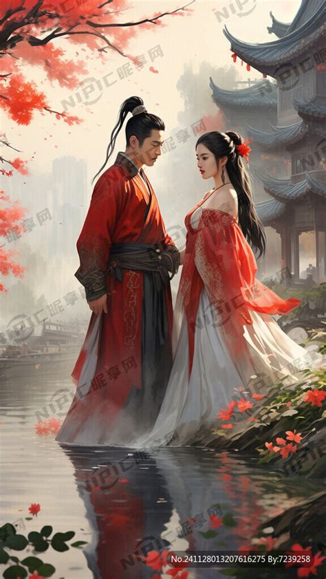 Ai创作图古装剧海报 近景男女主角穿古装特写 帅气漂亮 背景古代中国运河边唯美新中式风景 超高清 细节刻画 有复古的大船 主沐浴在春天景色