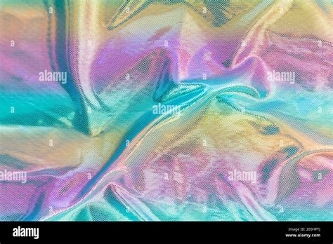 Holographic Iridescent Surface Wrinkled Foil Pastel Real Hologram Background Of Wrinkled