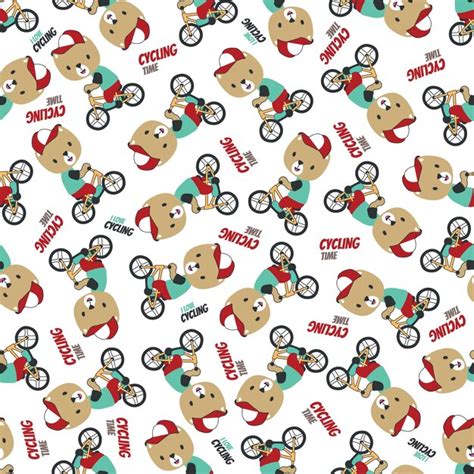 Kleurrijk Naadloos Patroon Met Schattige Cartoon Beer Fietsten