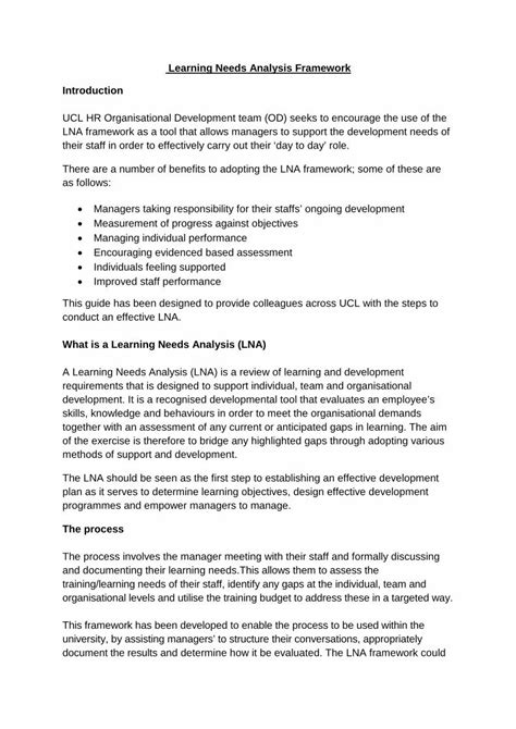 pdf learning needs analysis framework introduction ucl hr dokumen tips