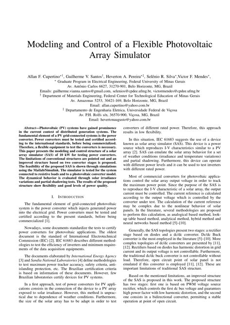 Pdf Modeling And Control Of A Flexible Photovoltaic Array Simulator