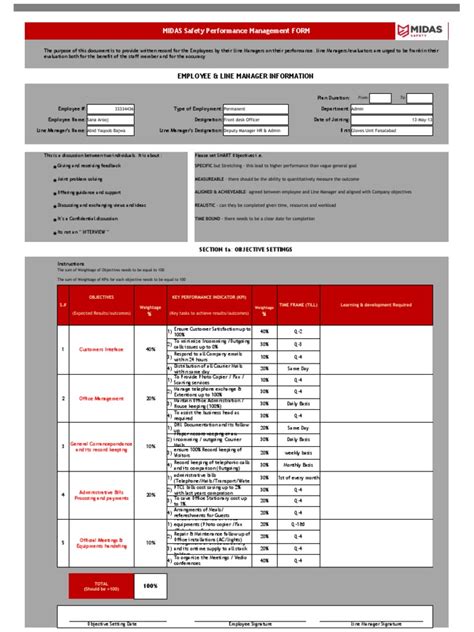 Employee And Line Manager Information Midas Safety Performance Management Form Pdf