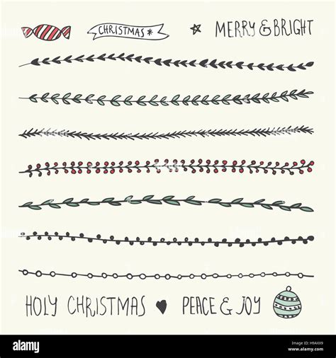 Hand Drawn Christmas Decorative Elements Doodles And Borders Stock