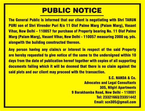 S C Nand And Co Advocates Public Notice Ad Advert Gallery