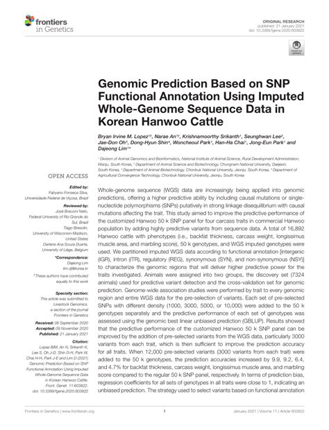 Pdf Genomic Prediction Based On Snp Functional Annotation Using