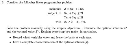 Solved 2 Consider The Following Linear Programming Problem