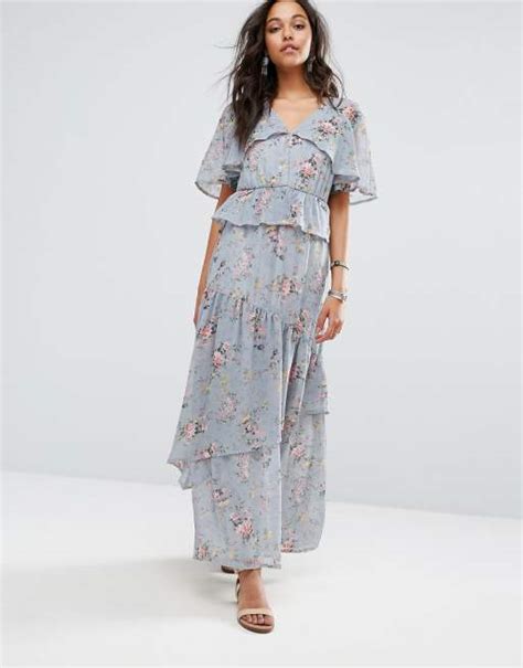Boohoo Boohoo Floral Print Tiered Maxi Dress