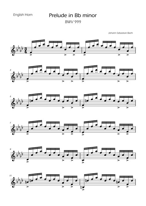 Prelude In Bb Minor BWV 999 English Horn Arr Ygor Nunes Sheet