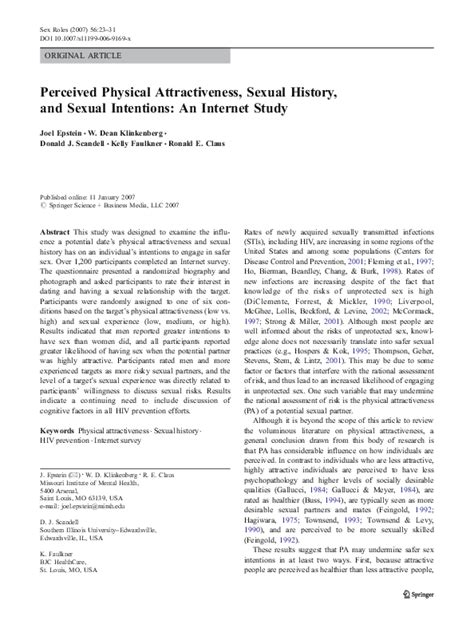 Pdf Perceived Physical Attractiveness Sexual History And Sexual