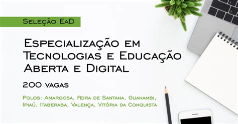 UFRB oferta 200 vagas para Especialização em Tecnologias e Educação